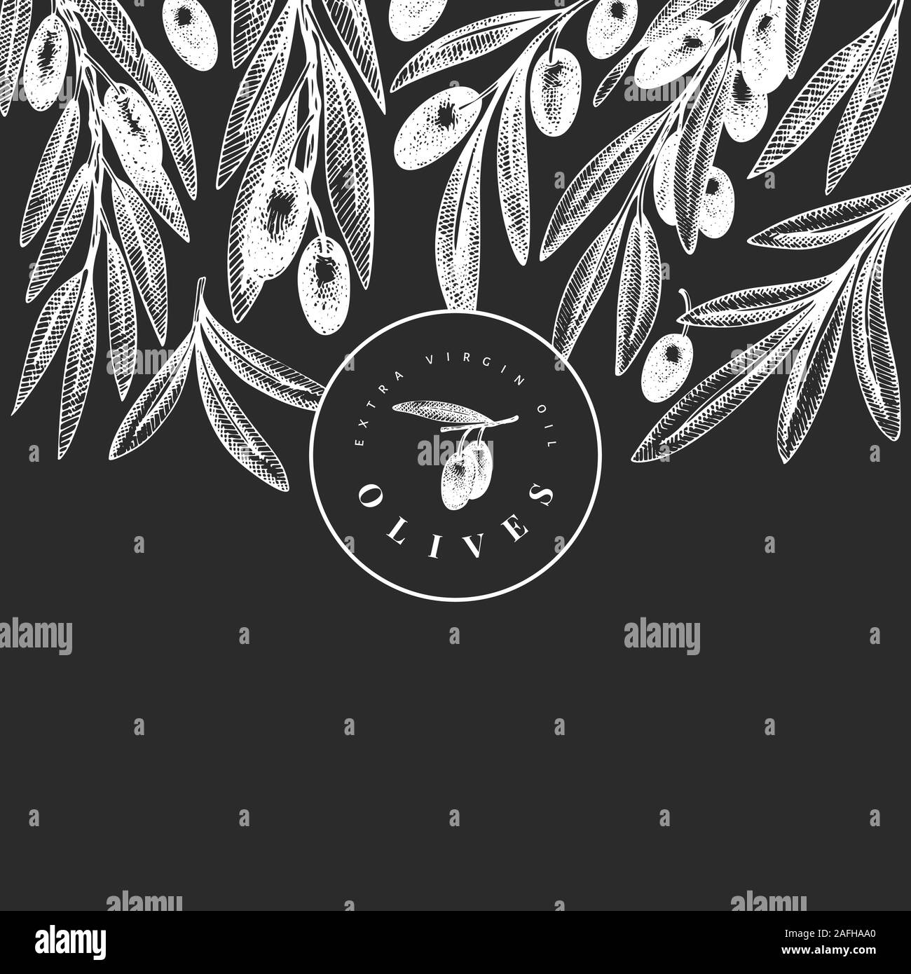 Olive branch design template. Hand drawn vector food illustration on ...