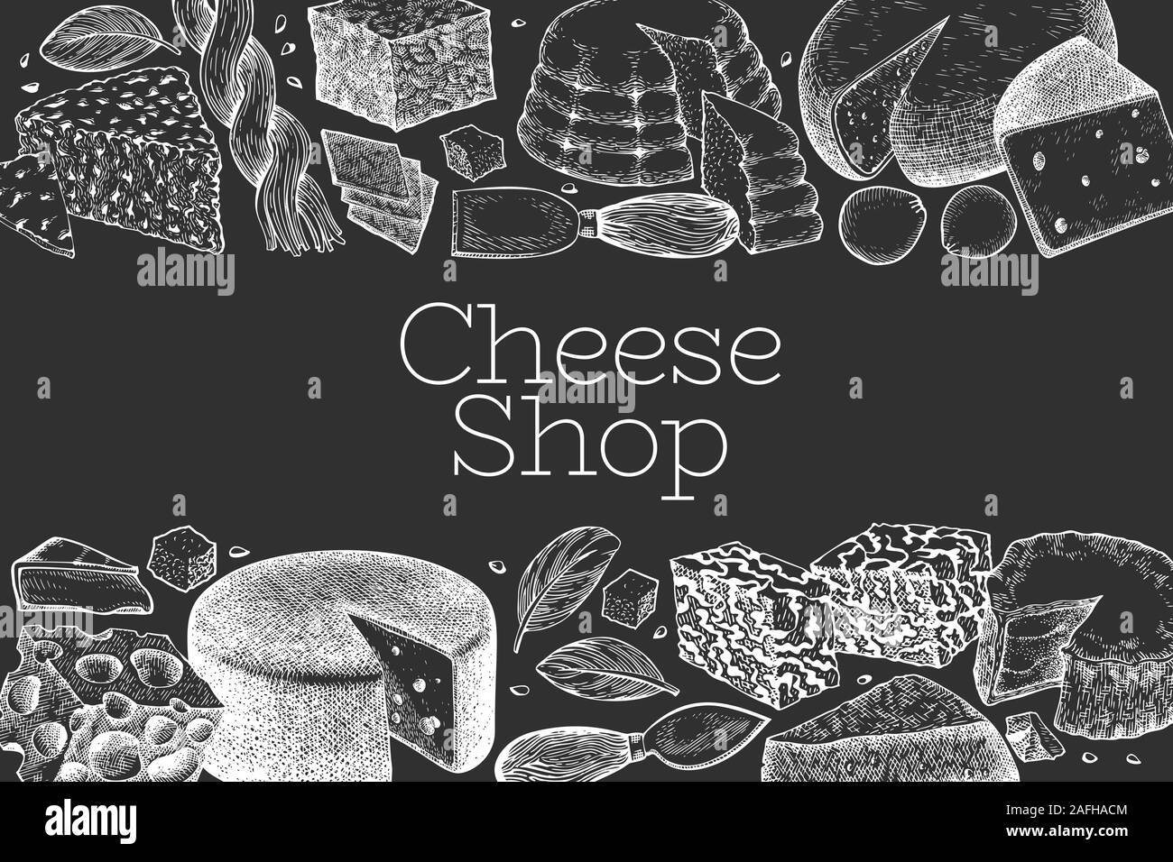 Cheese design template. Hand drawn vector dairy illustration on chalk ...