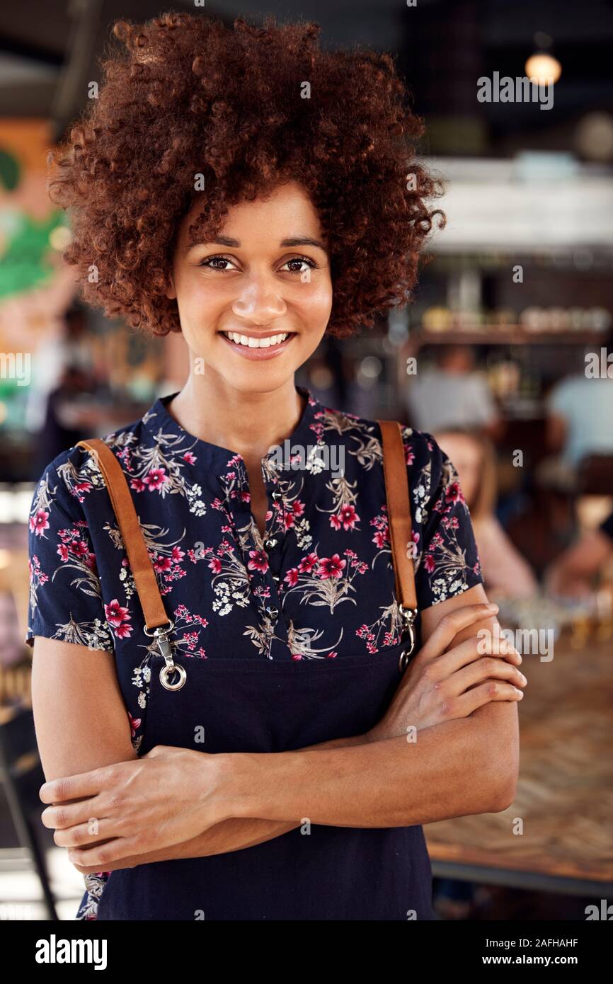 Smiling waitress serving meal hi-res stock photography and images - Alamy
