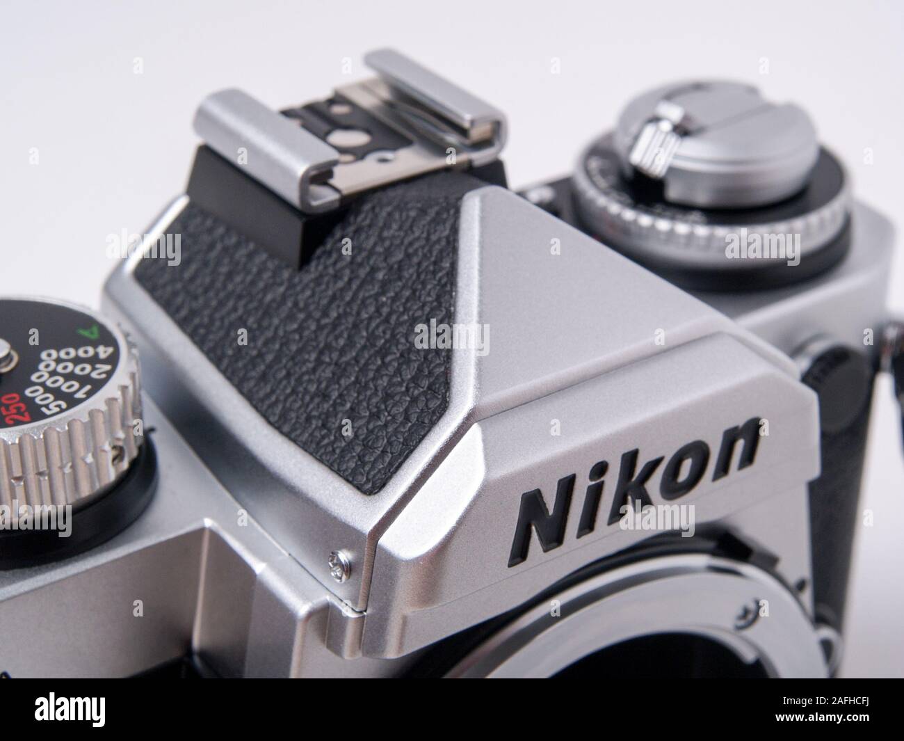 Close-up of classic analogue film camera against white background Stock ...