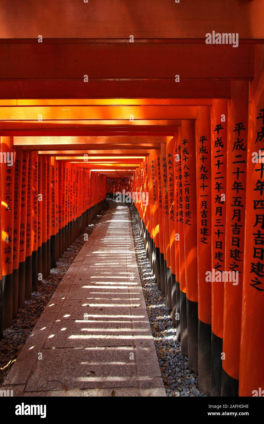 KYOTO, JAPAN - APRIL 18, 2012: Fushimi-Inari Taisha shrine torii gates ...