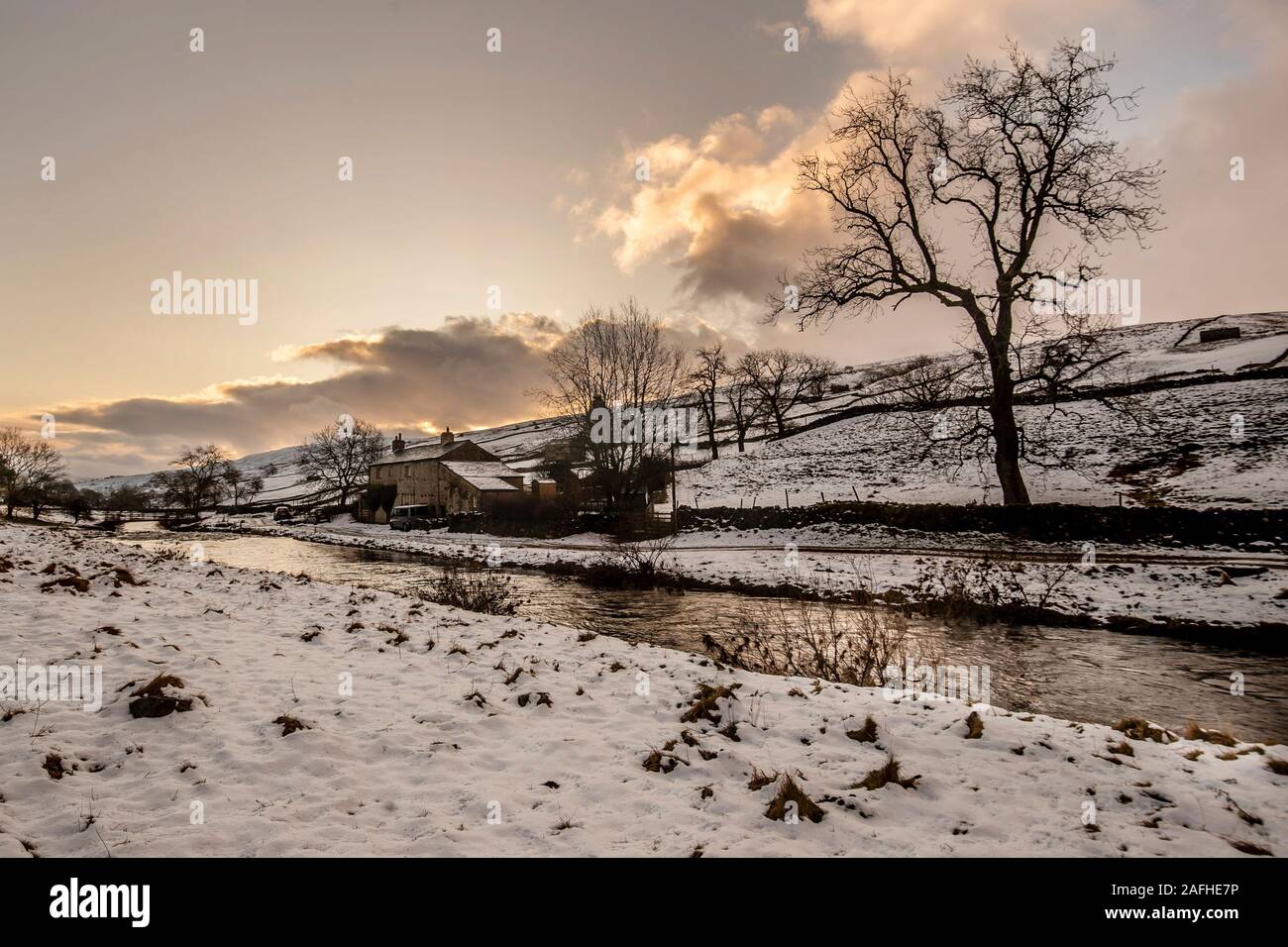 Snowy conditions near Deepdale in the Yorkshire Dales National Park as ...