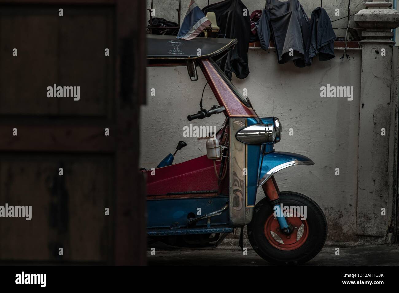 Bangkok, Thailand - Dec 9, 2019 : Famous blue Tuk Tuk, The front of ...