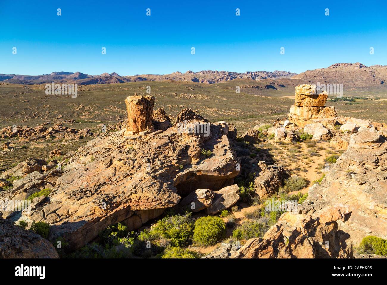 View over Cederberg Wilderness Area with rock formations and mountains ...
