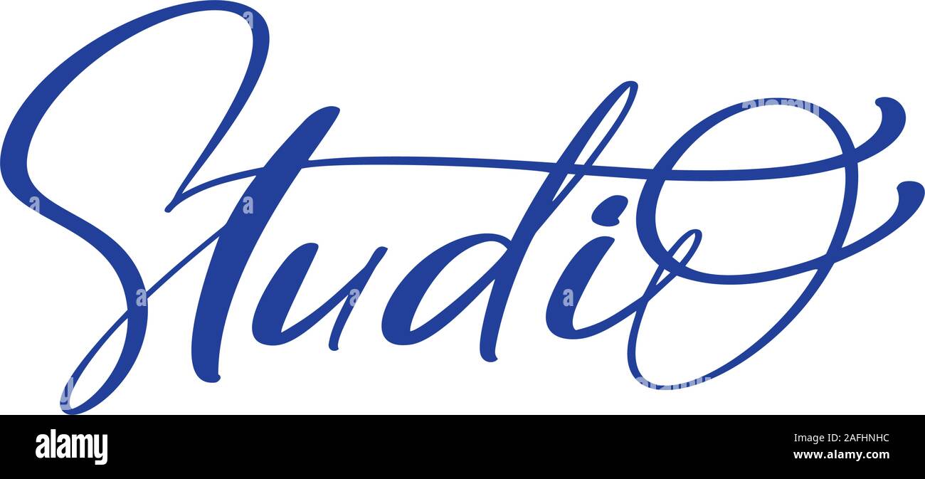 Studio blue calligraphy hand drawn vector logo text and label for any ...