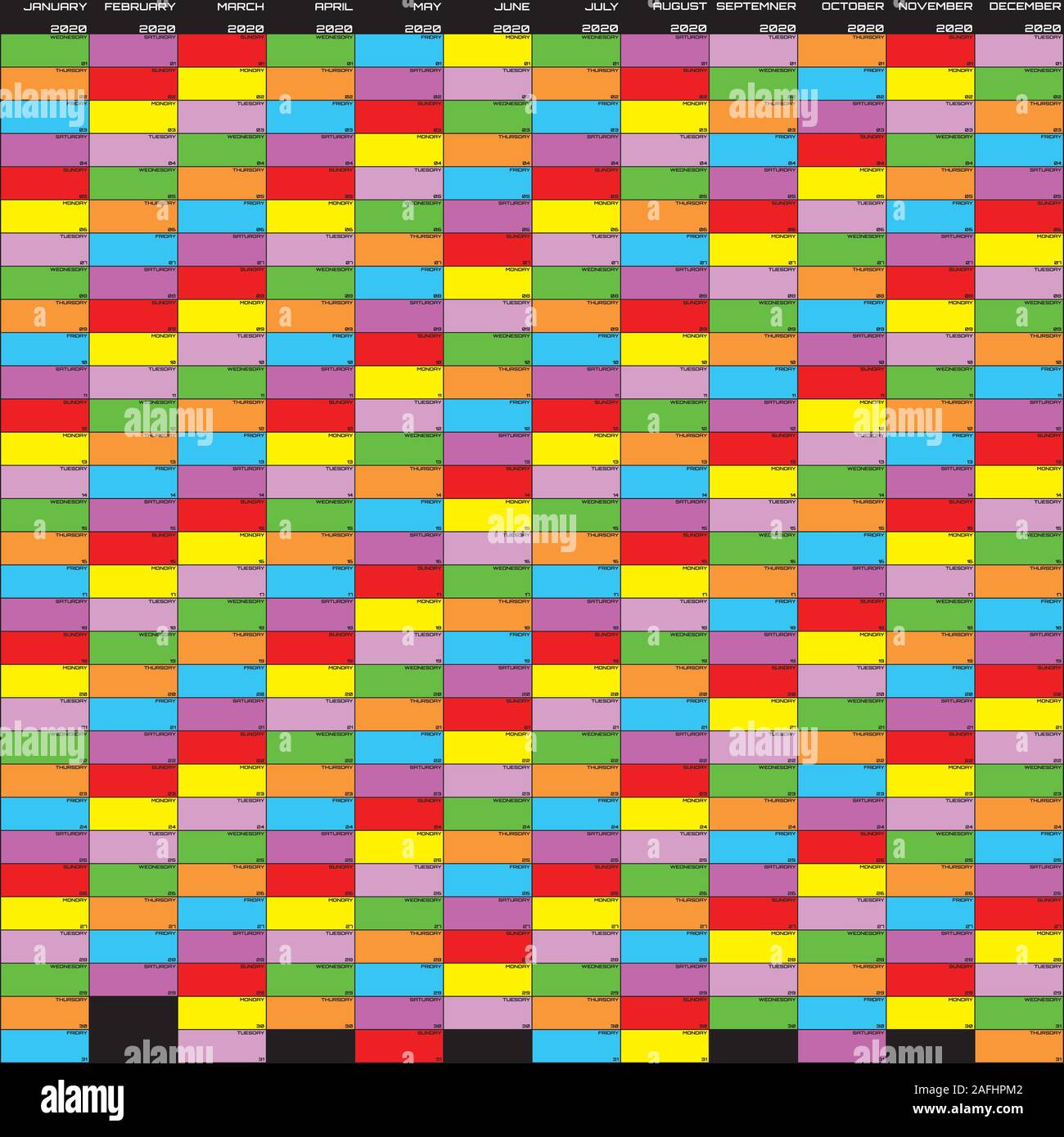 2020 Planer calendar square format specific color for each weekday ...