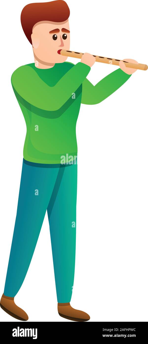 Boy playing on flute icon. Cartoon of boy playing on flute vector icon ...