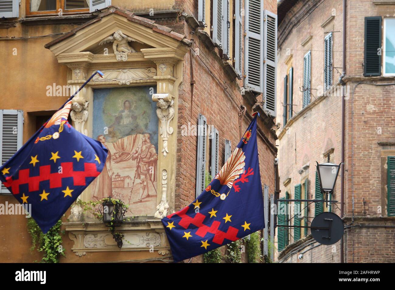 Siena, Italy. Old Town is divided into traditional districts (contrade ...