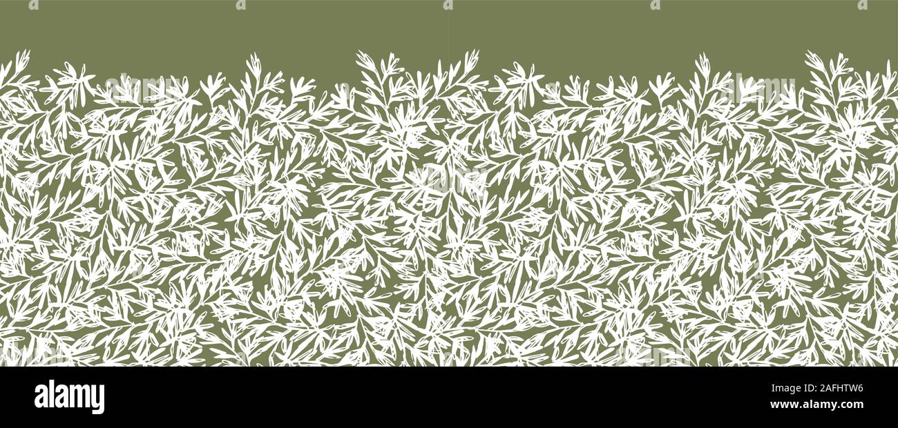 Vector green and white herb rosemary horizontal border repeat pattern ...