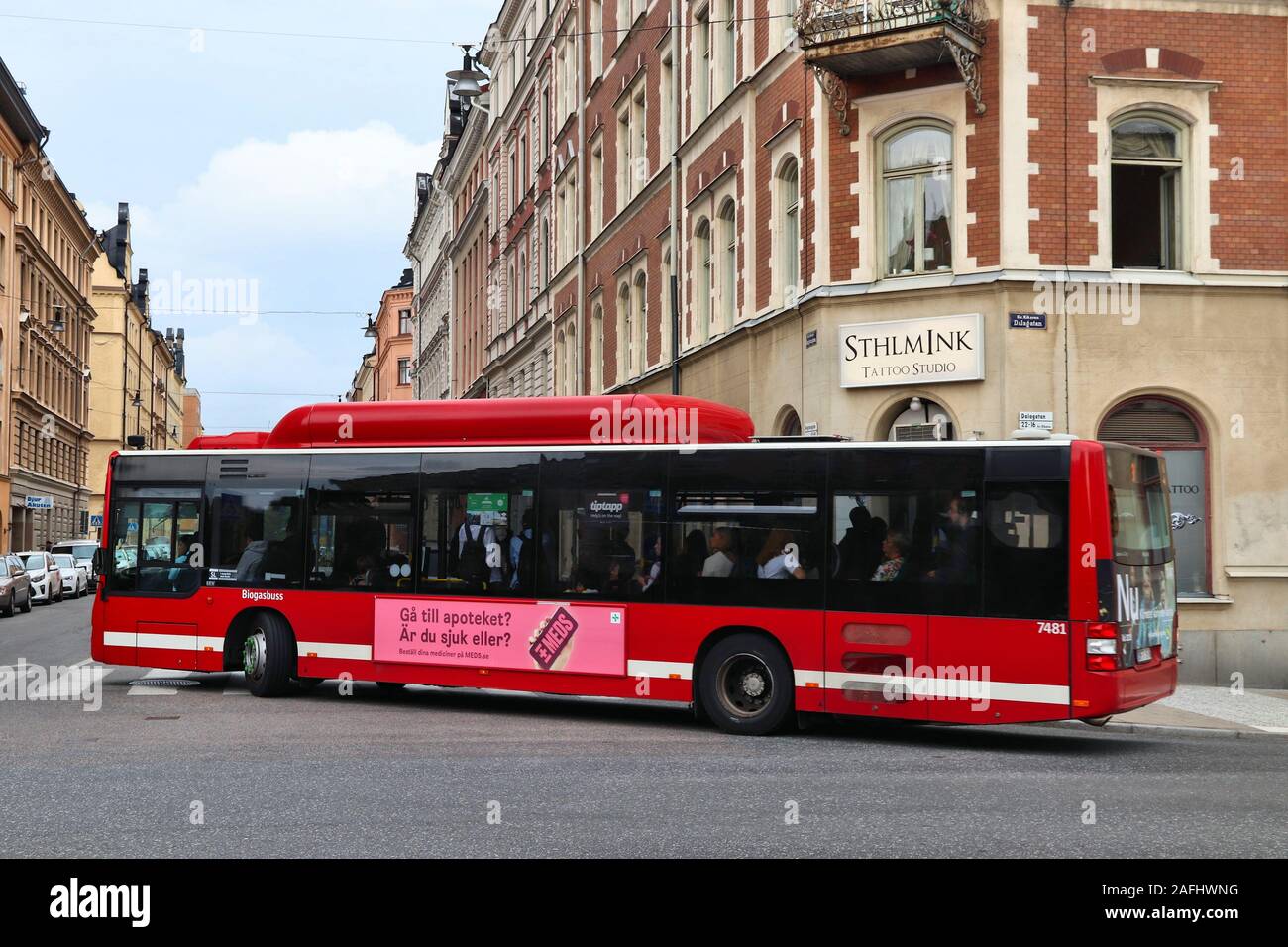 STOCKHOLM, SWEDEN - AUGUST 24, 2018: City bus in Stockholm, Sweden. The ...
