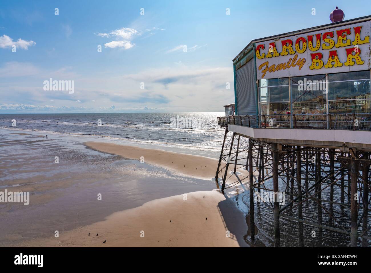 BLACKPOOL, UNITED KINGDOM - AUGUST 12: View of the North Pier and ...
