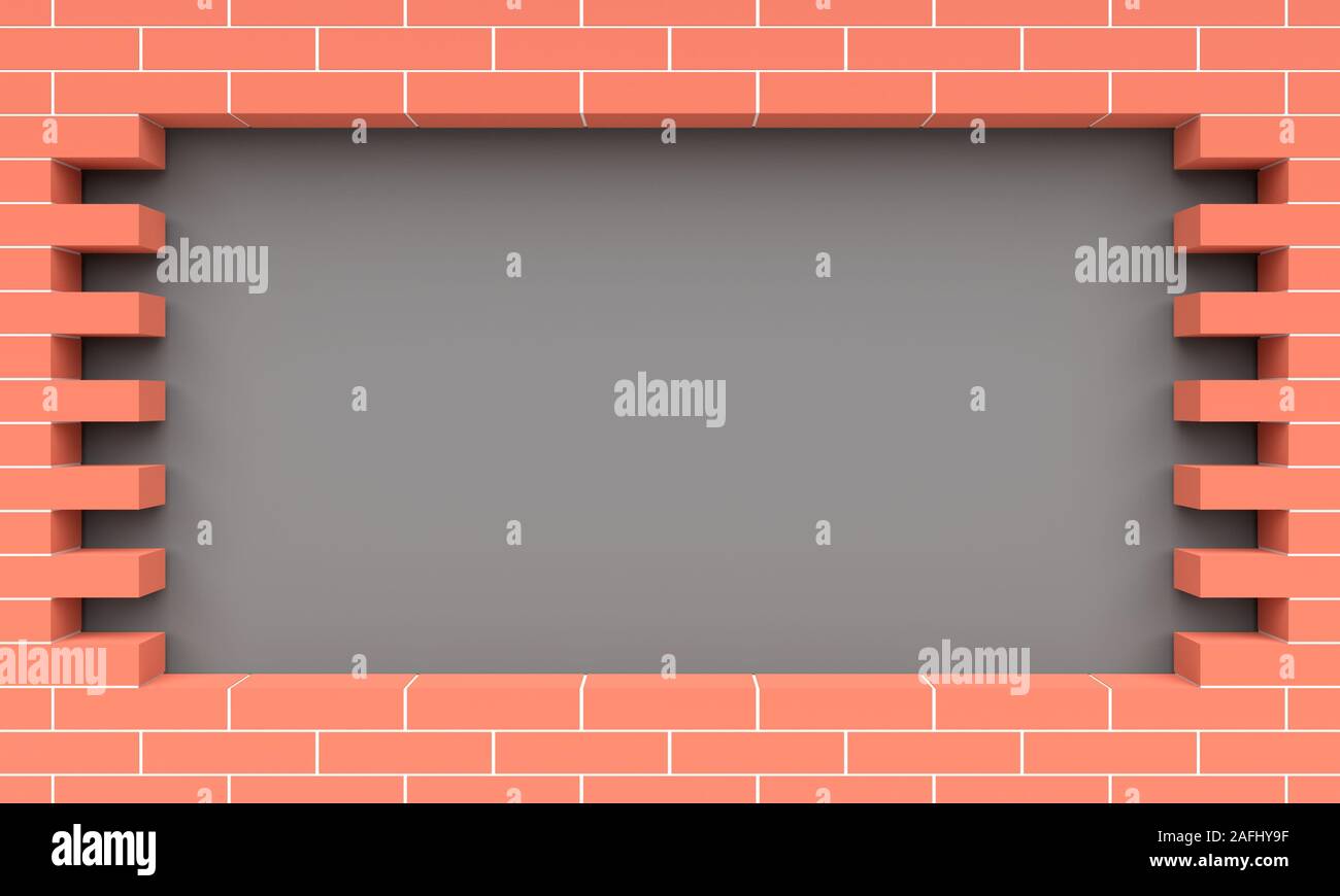 Brick background with blank grey place. 3d render Stock Photo - Alamy