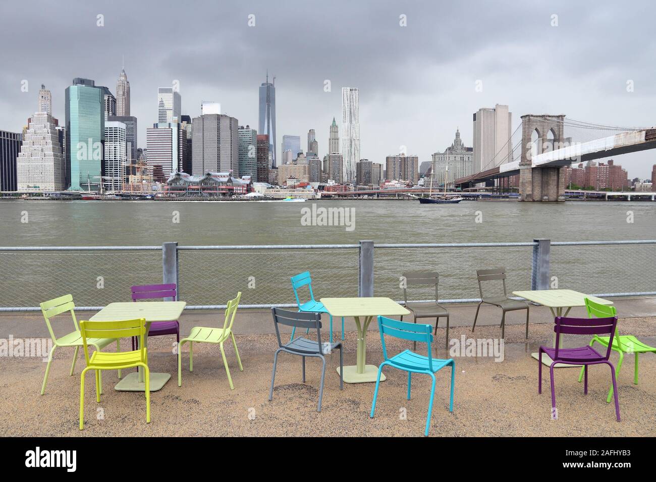 New York rain cloud cityscape - Manhattan skyline from Brooklyn Stock ...