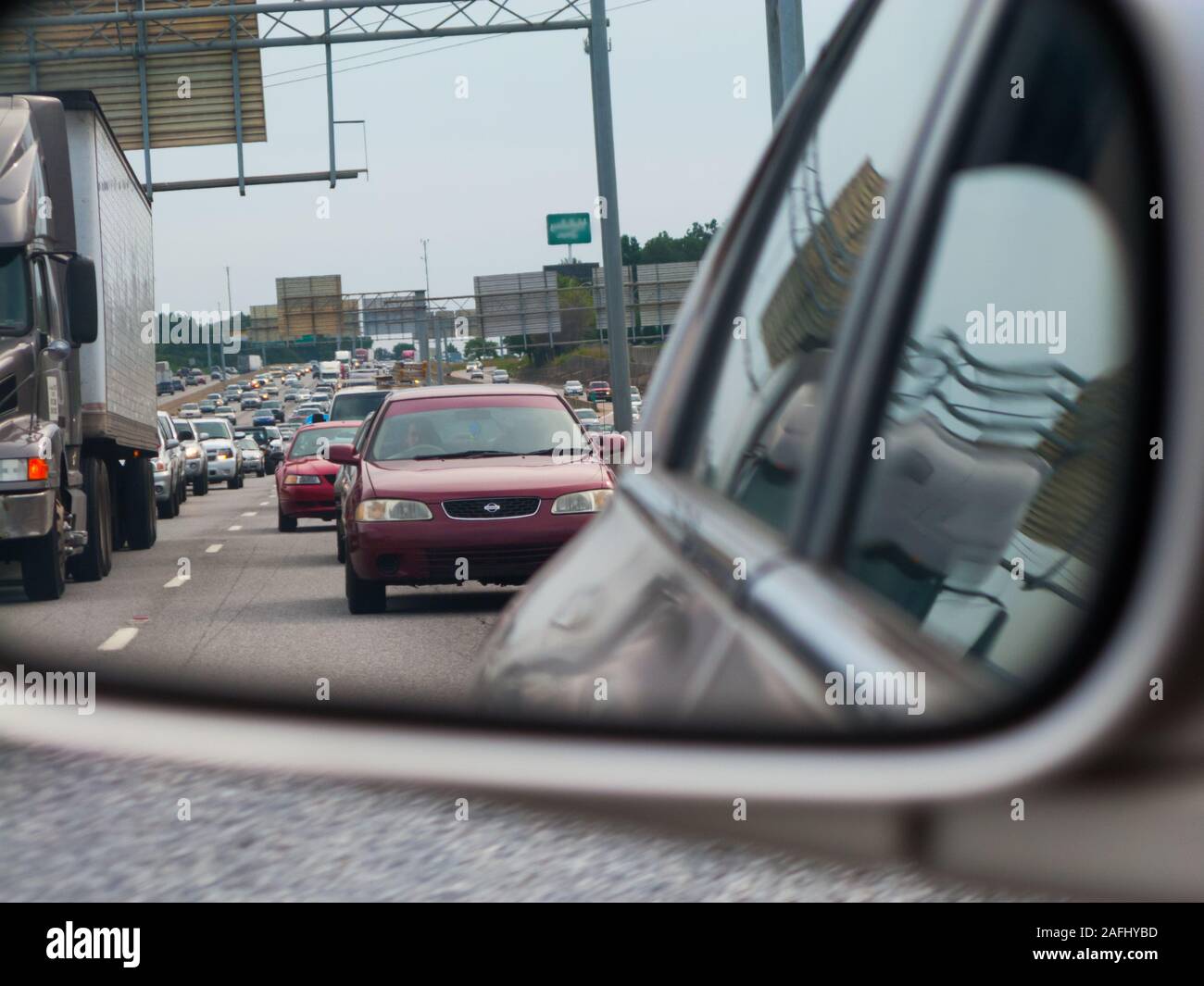 Atlanta rush hour traffic as seen through a side mirror Stock Photo - Alamy