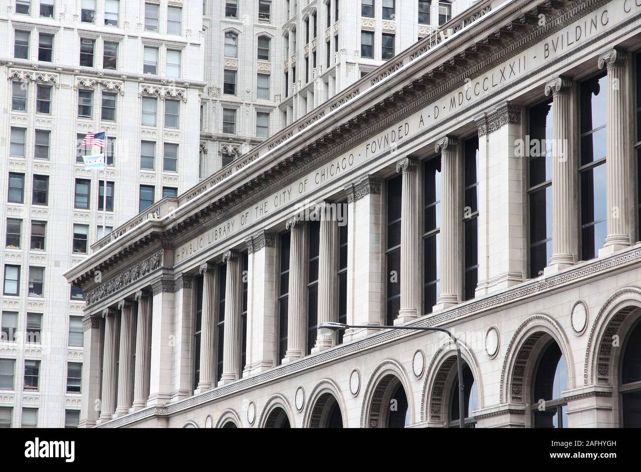 Chicago Public Library - old landmark in the USA Stock Photo - Alamy