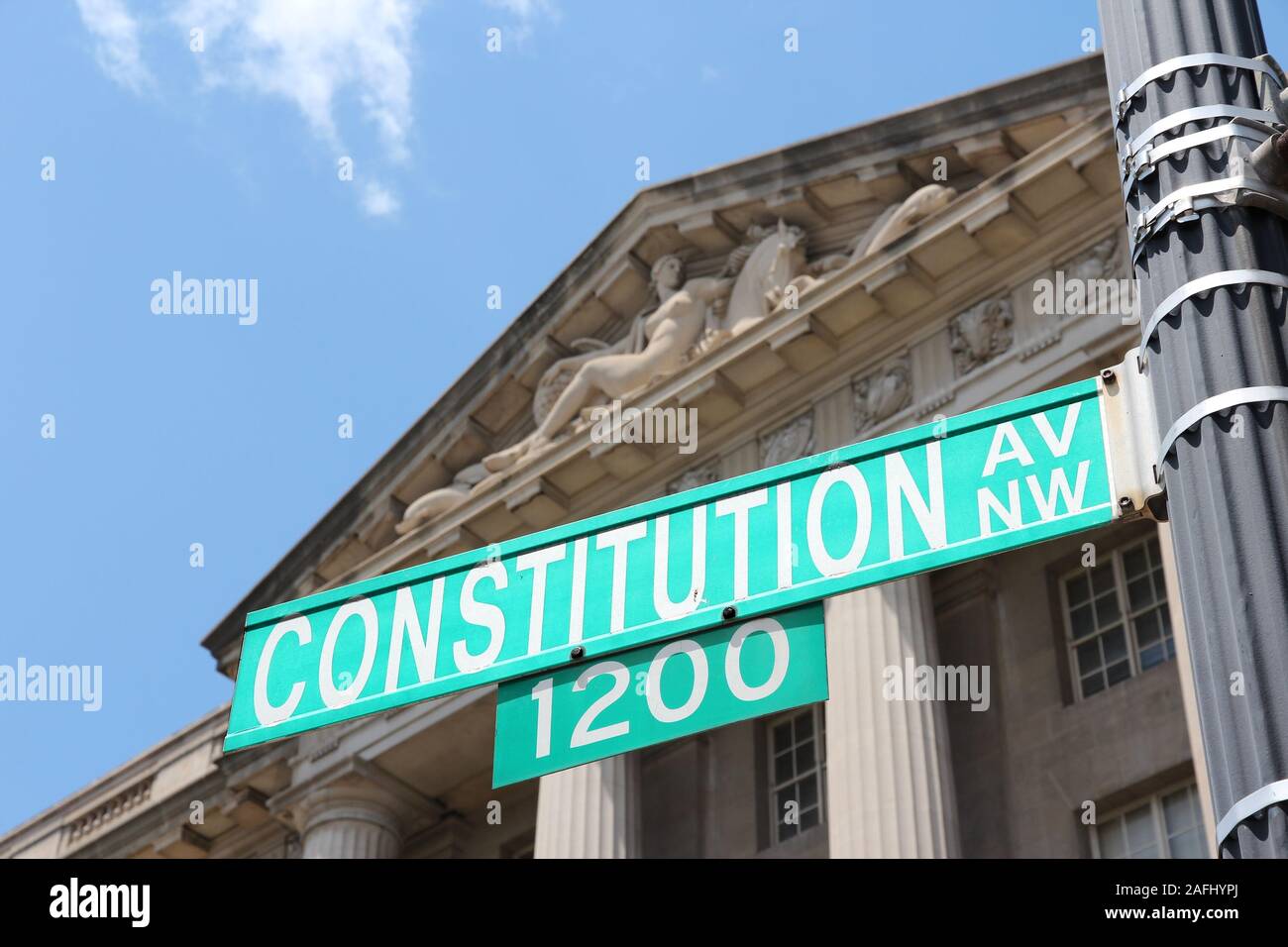 Washington DC, USA. Constitution Avenue street sign Stock Photo - Alamy