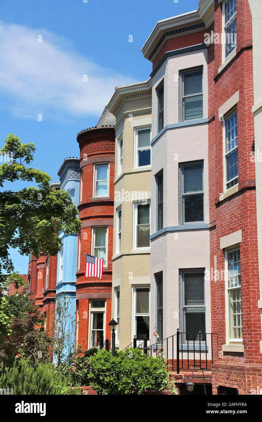 Capitol Hill residential street in Washington DC, USA. Colorful ...