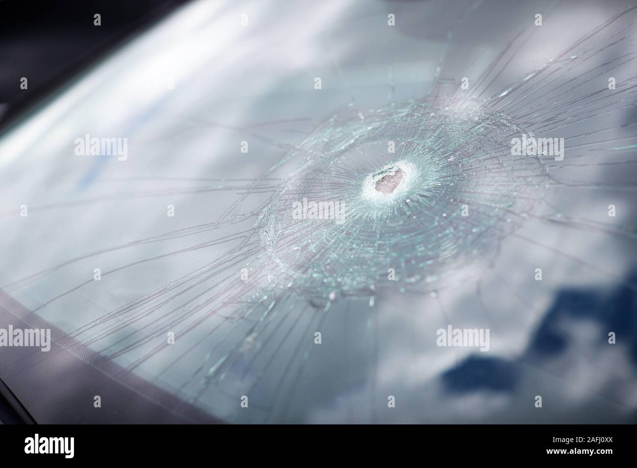 Detail Of Damage To Windscreen Of Car Shattered By Vandalism Stock ...