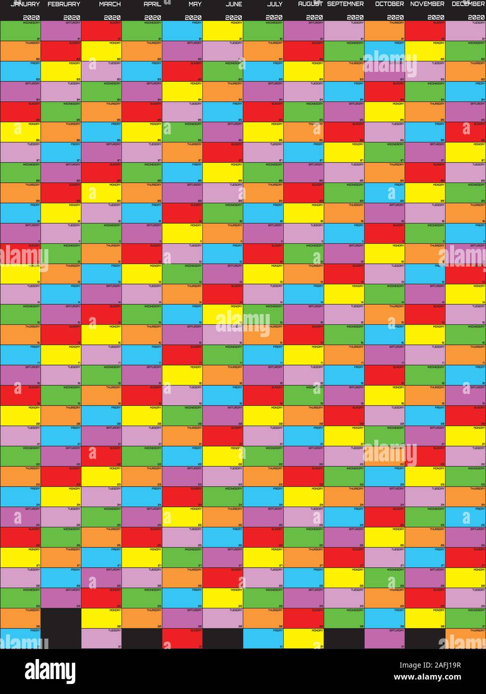 2020 Planer calendar three by four format specific color for each ...