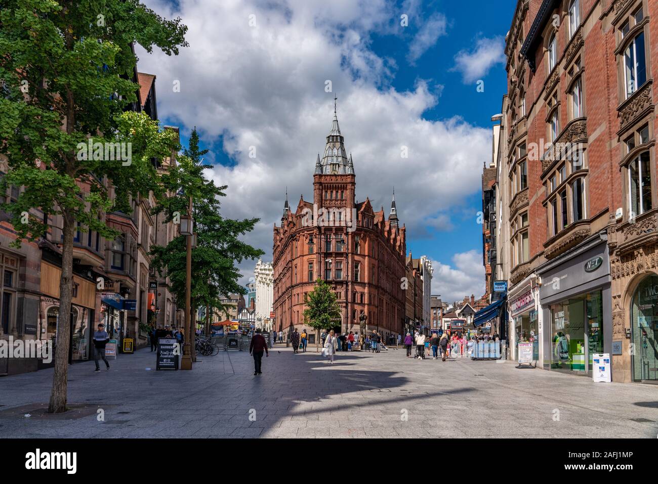NOTTINGHAM, UNITED KINGDOM - AUGUST 15: This is a shopping street in ...