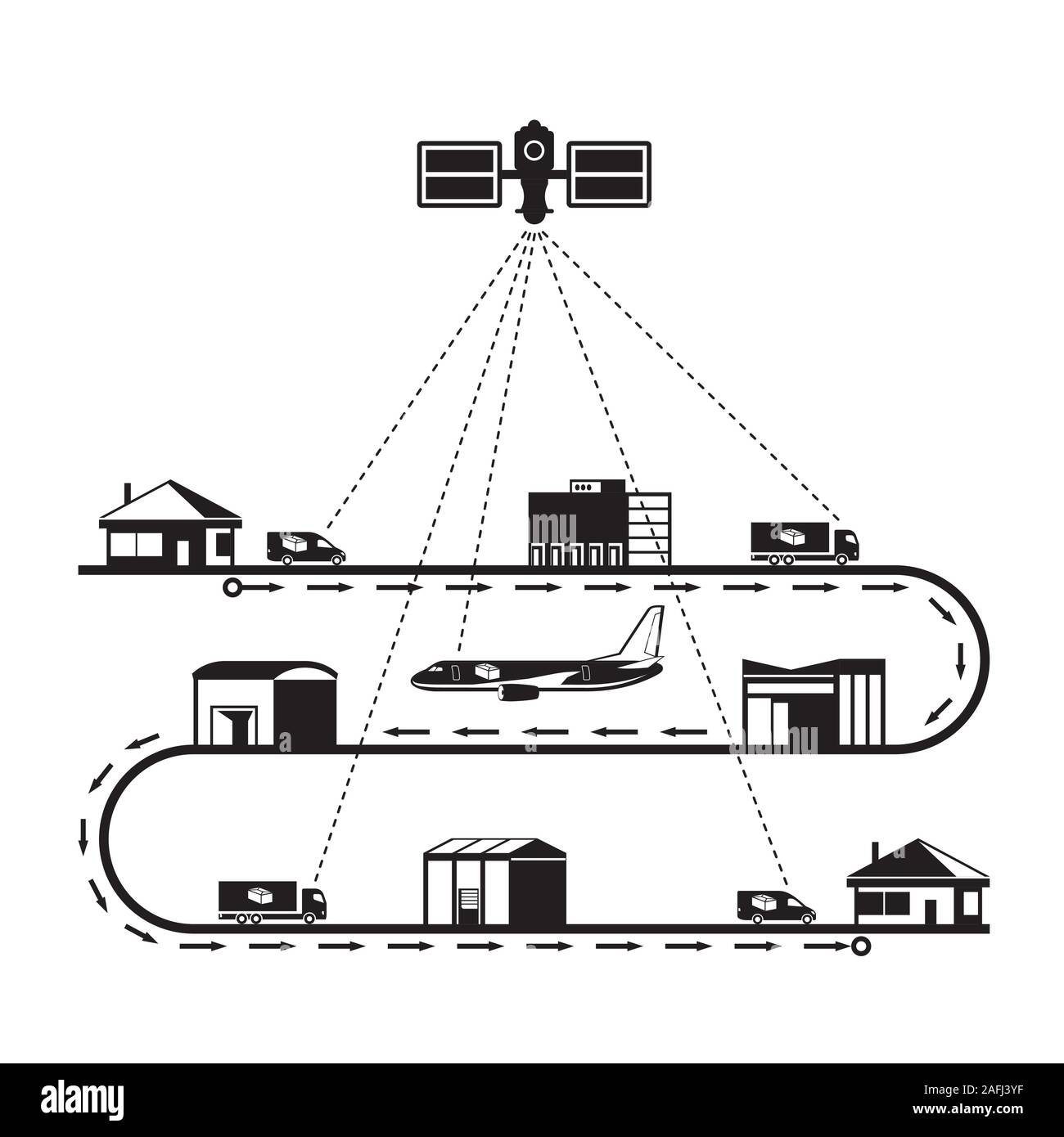 Tracking of delivery package on the way - vector illustration Stock ...