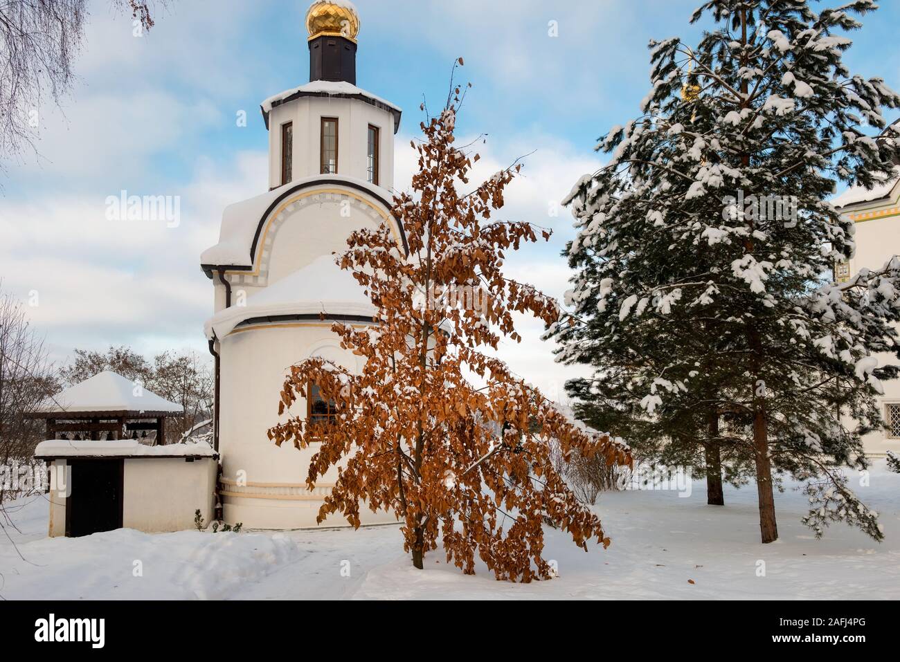 Winter view of the Chapel of St. Michael the Archangel in the village ...