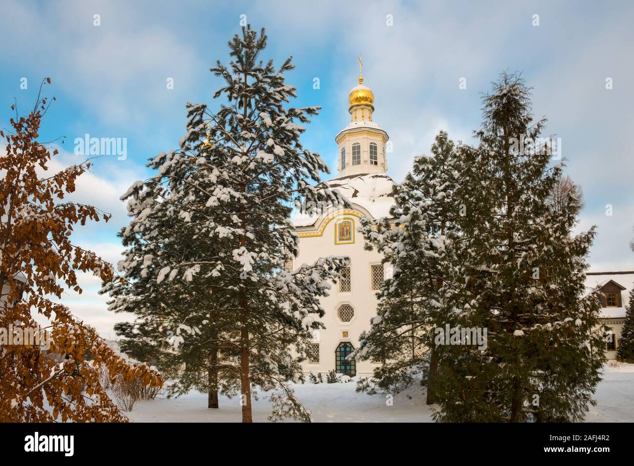 Winter view of the Chapel of St. Michael the Archangel in the village ...