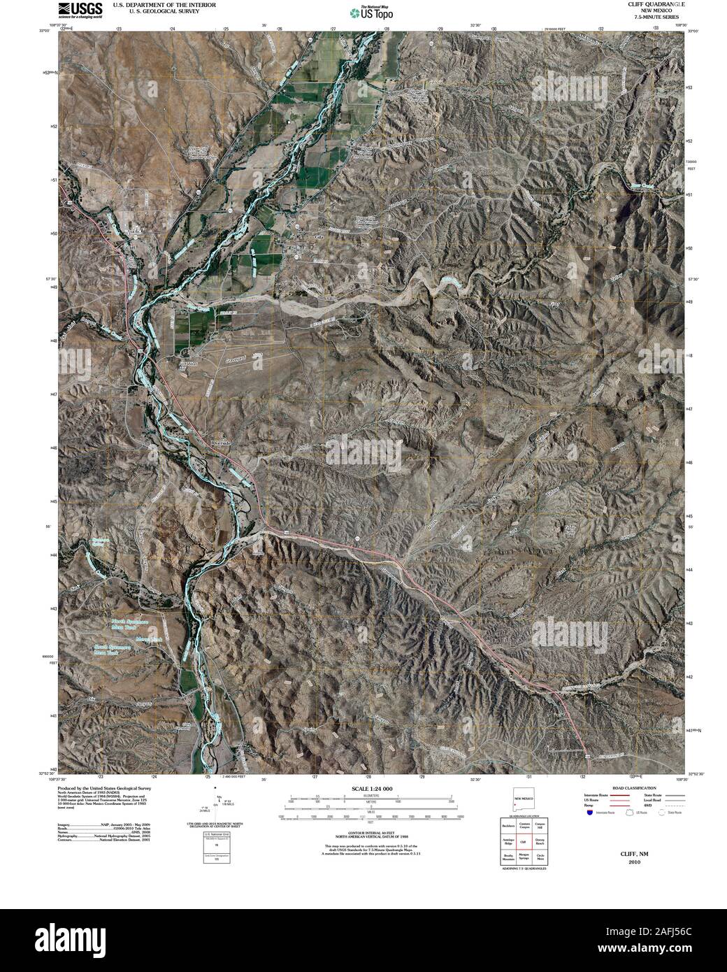 USGS TOPO Map New Mexico NM Cliff 20100826 TM Restoration Stock Photo ...