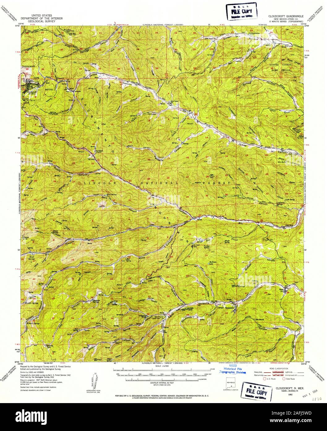 USGS TOPO Map New Mexico NM Cloudcroft 190227 1952 62500 Restoration ...
