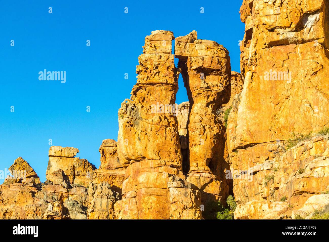 Detail of a rock formation with cracks and towers, Truitjieskraal ...