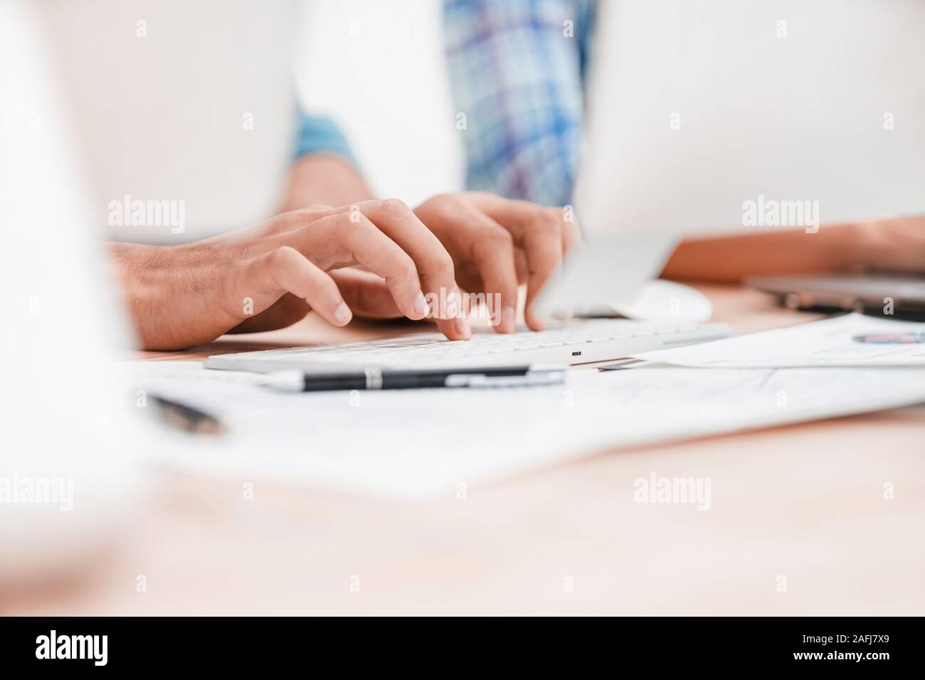 close up. background image of employees typing on the computer keyboard ...