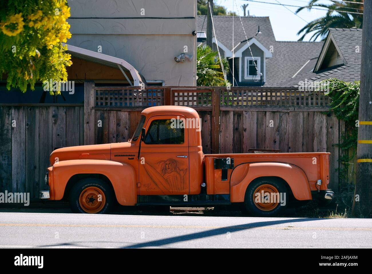 Old orange Pickup Truck, Santa Cruz, California, USA Stock Photo - Alamy