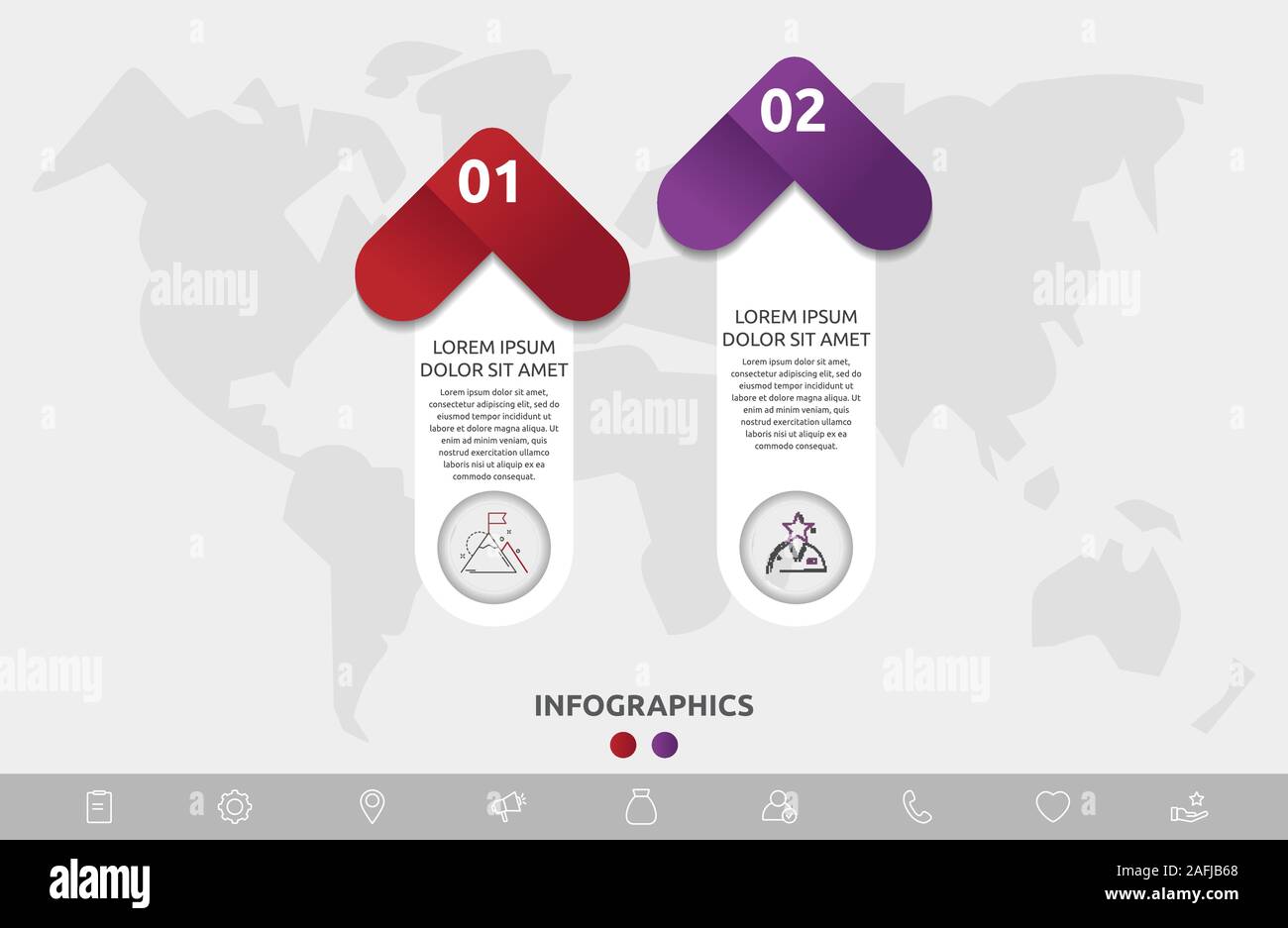 Vector infographic template. Two arrows with icons and labels. Business ...