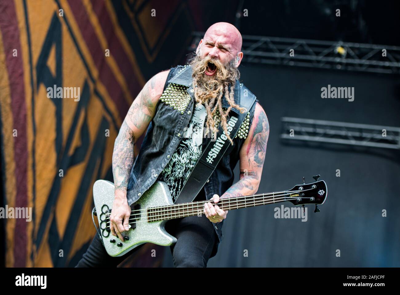 MUNICH, GERMANY - MAY 31: Chris Kael, bassist of the American metal ...