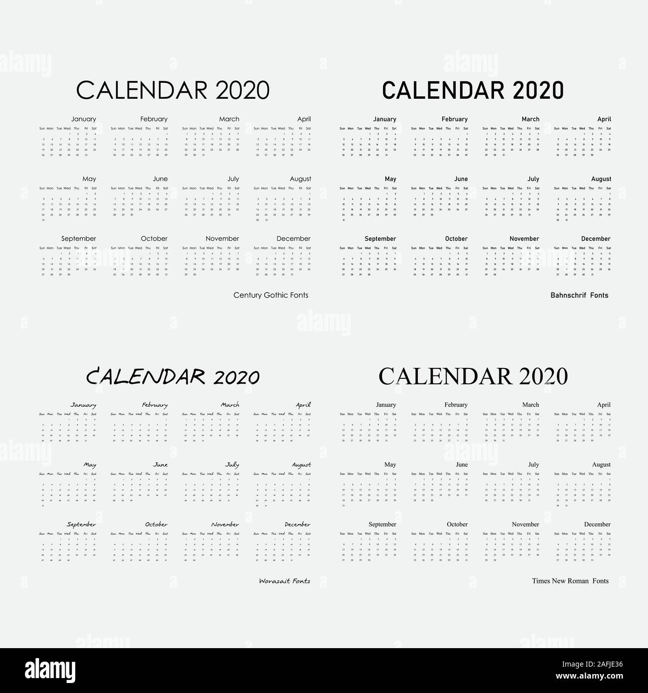 2020 Calendar Template.Calendar 2020 Set of 12 Months.Yearly calendar ...