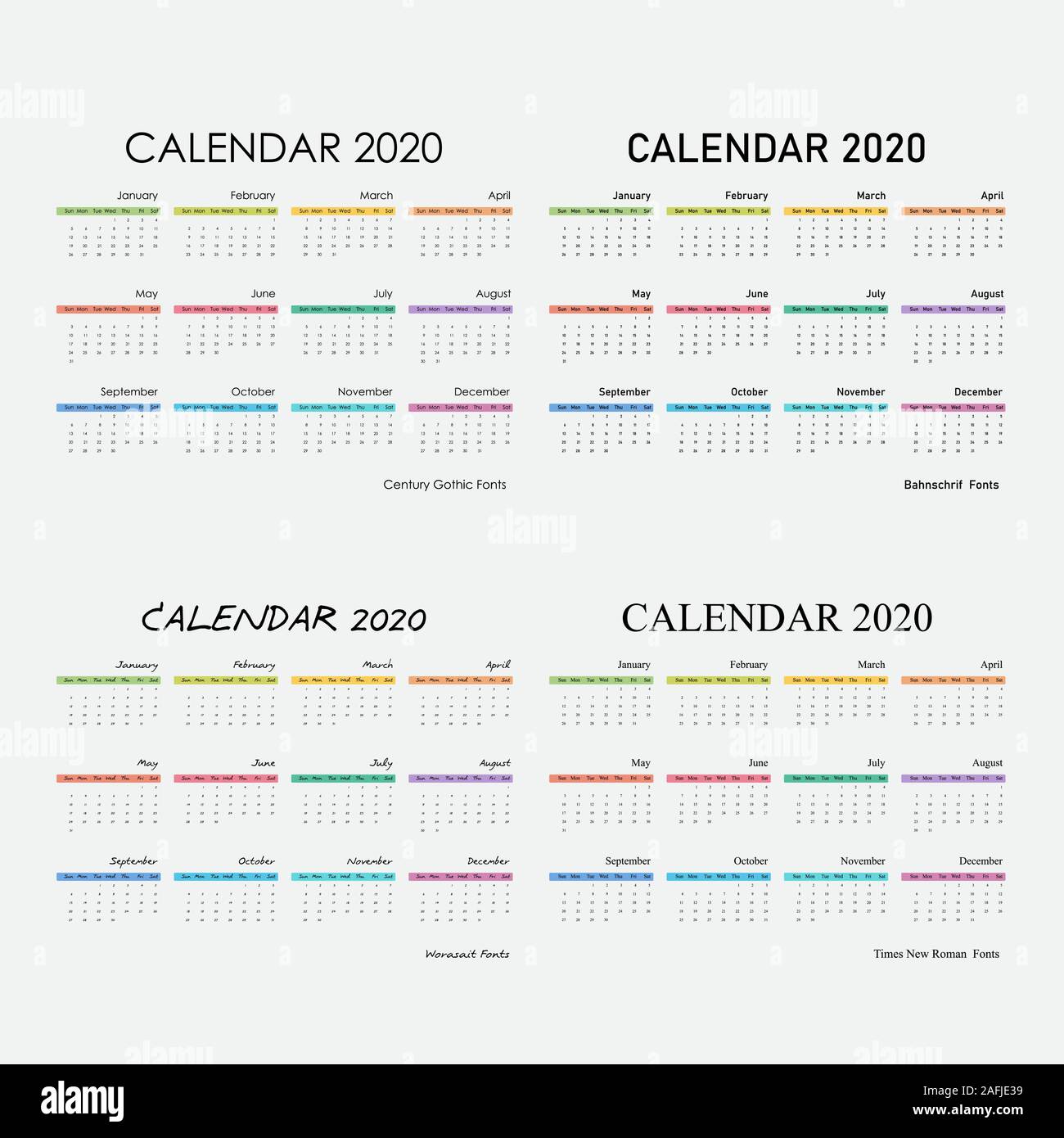 2020 Calendar Template.Calendar 2020 Set of 12 Months.Yearly calendar ...