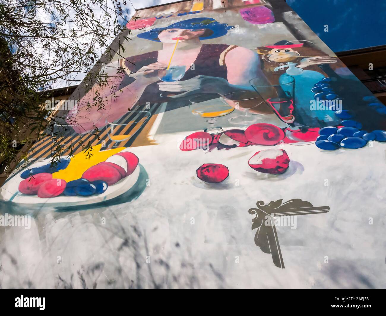 Magnificent wall art in the city of Budapest in Hungary. These huge ...