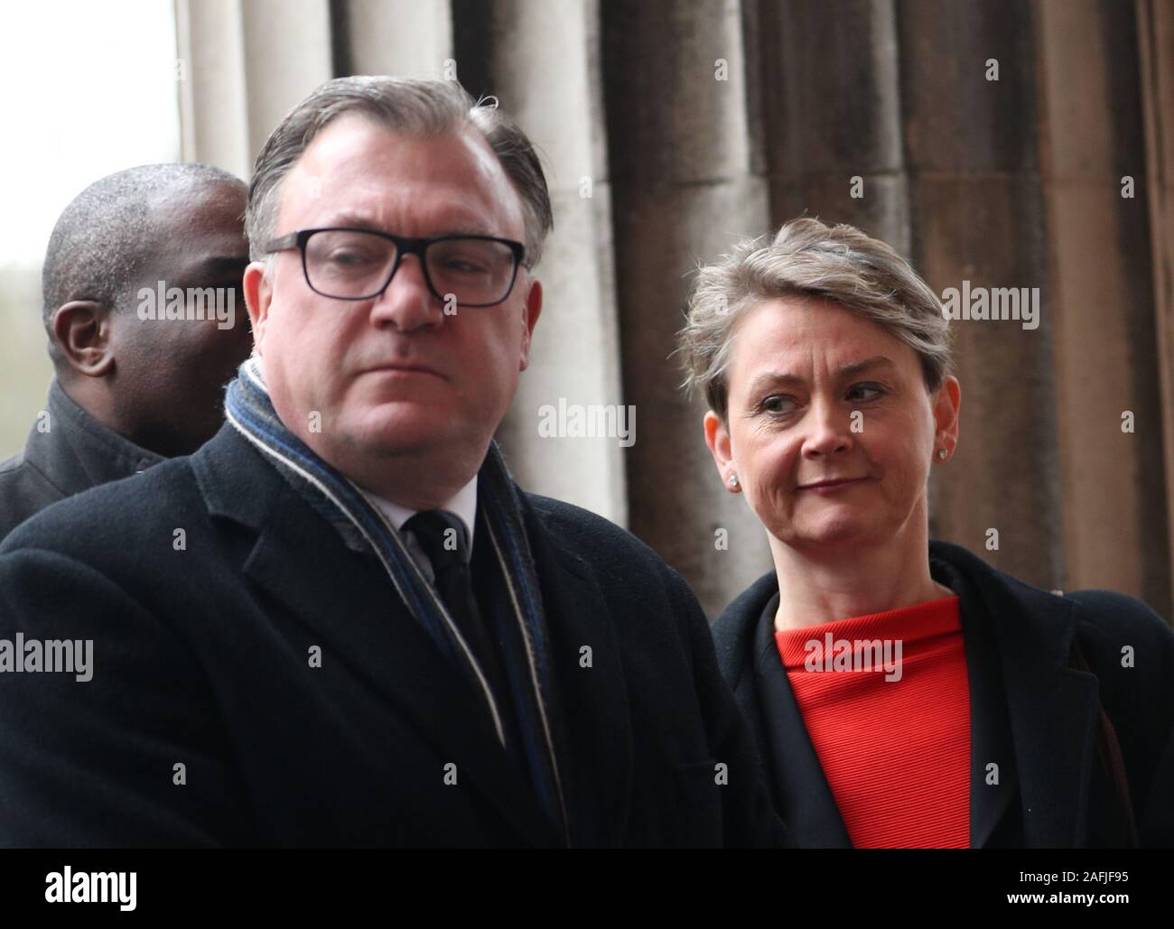 Ed Balls and his wife Yvette Cooper, arrive for the funeral of Frank ...