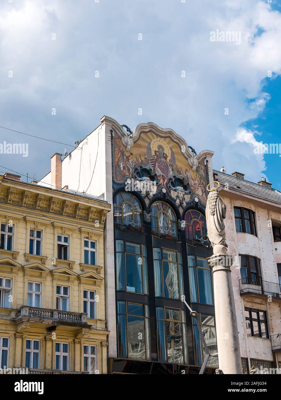 Magnificent wall art in the city of Budapest in Hungary. These huge ...