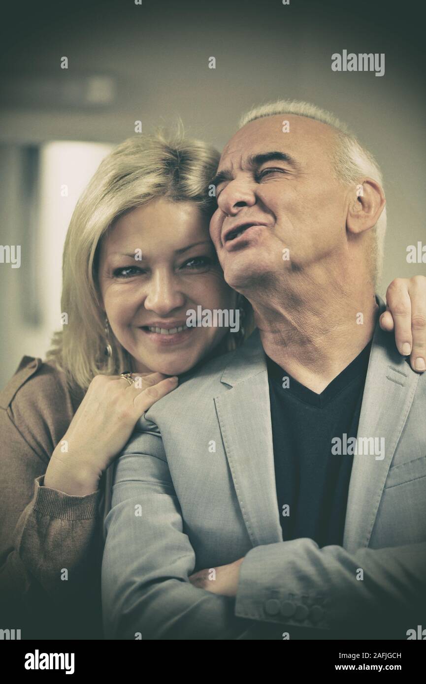 Michel Fugain, French singer, with his wife Sanda. Paris, February 2015 ...