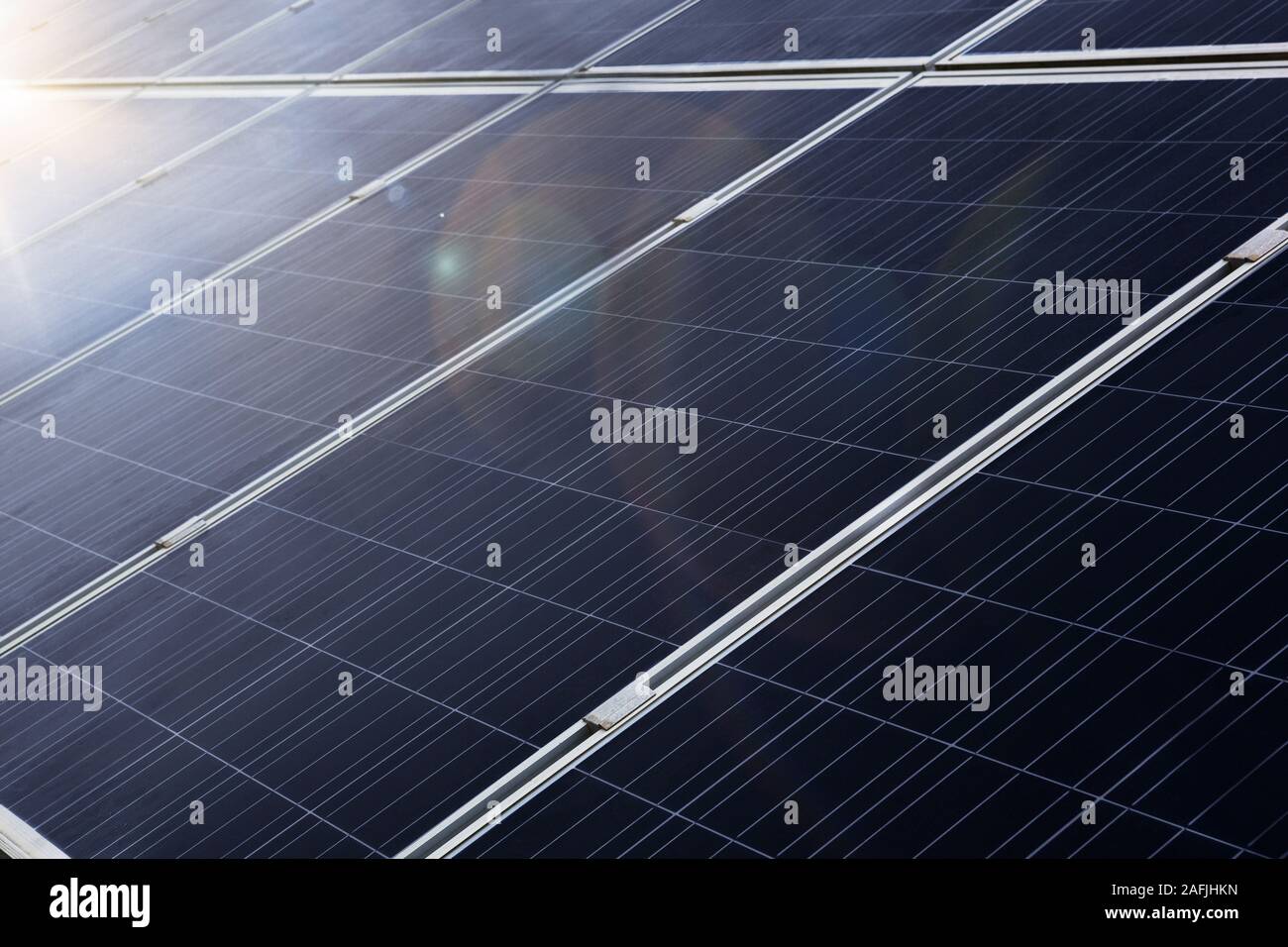 Solar power. Photovoltaic system with sun light and lens flare ...