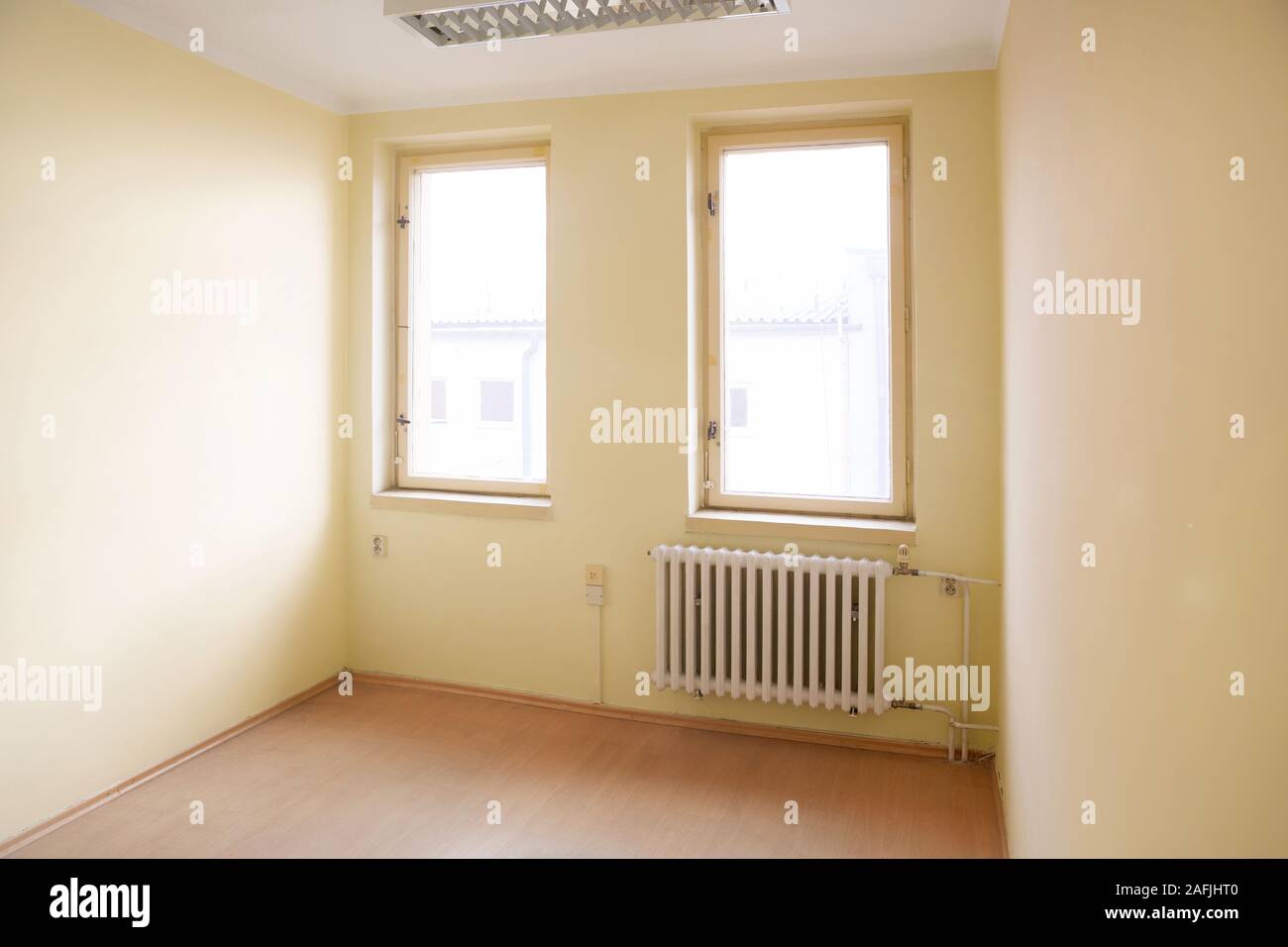 Yellow empty room with windows, Nobody inside. Rental property Stock ...