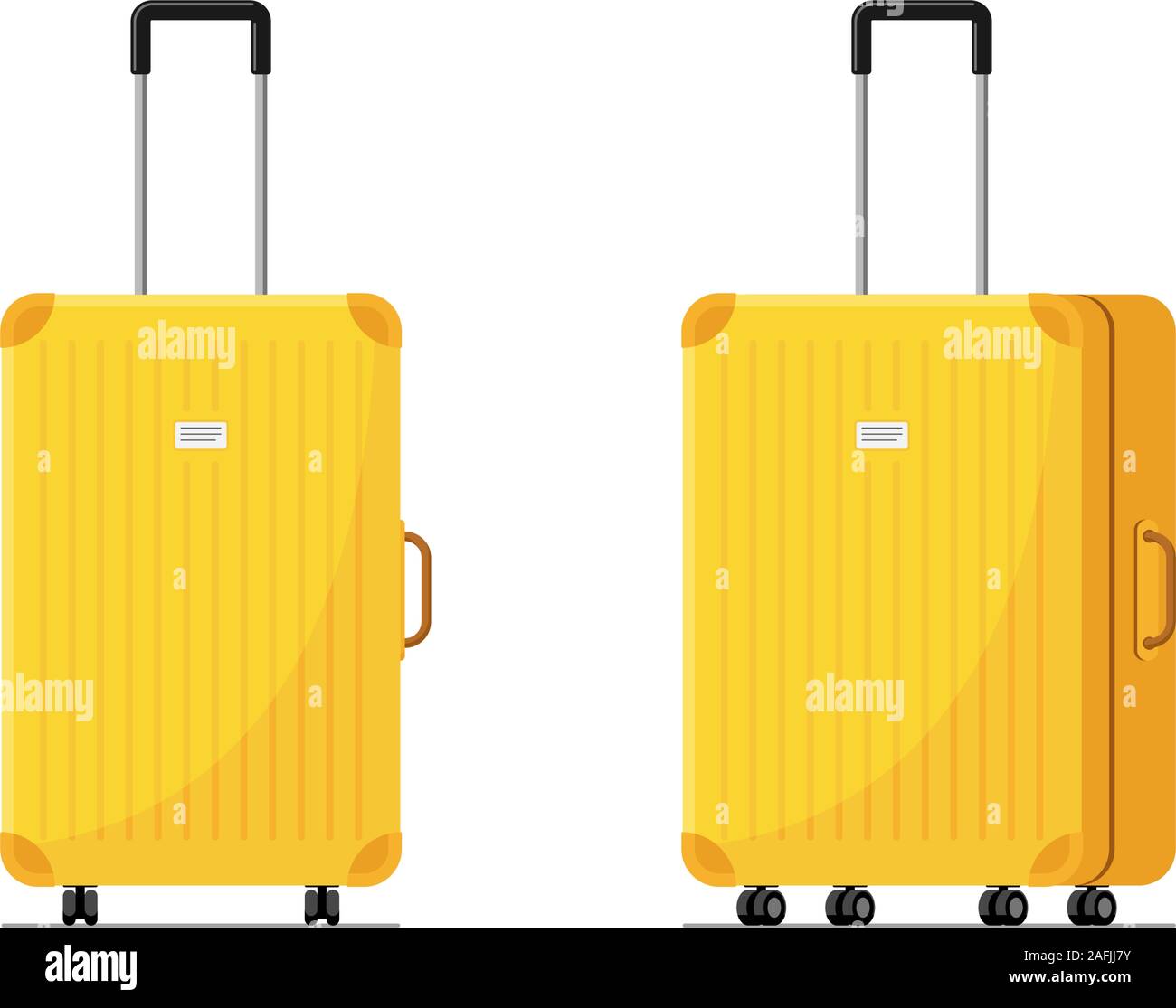 Yellow plastic suitcase for travel with wheels and retractable handle ...