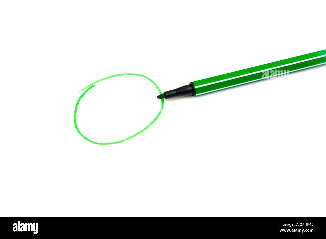 Green circle and a green marker on a white background with an empty ...
