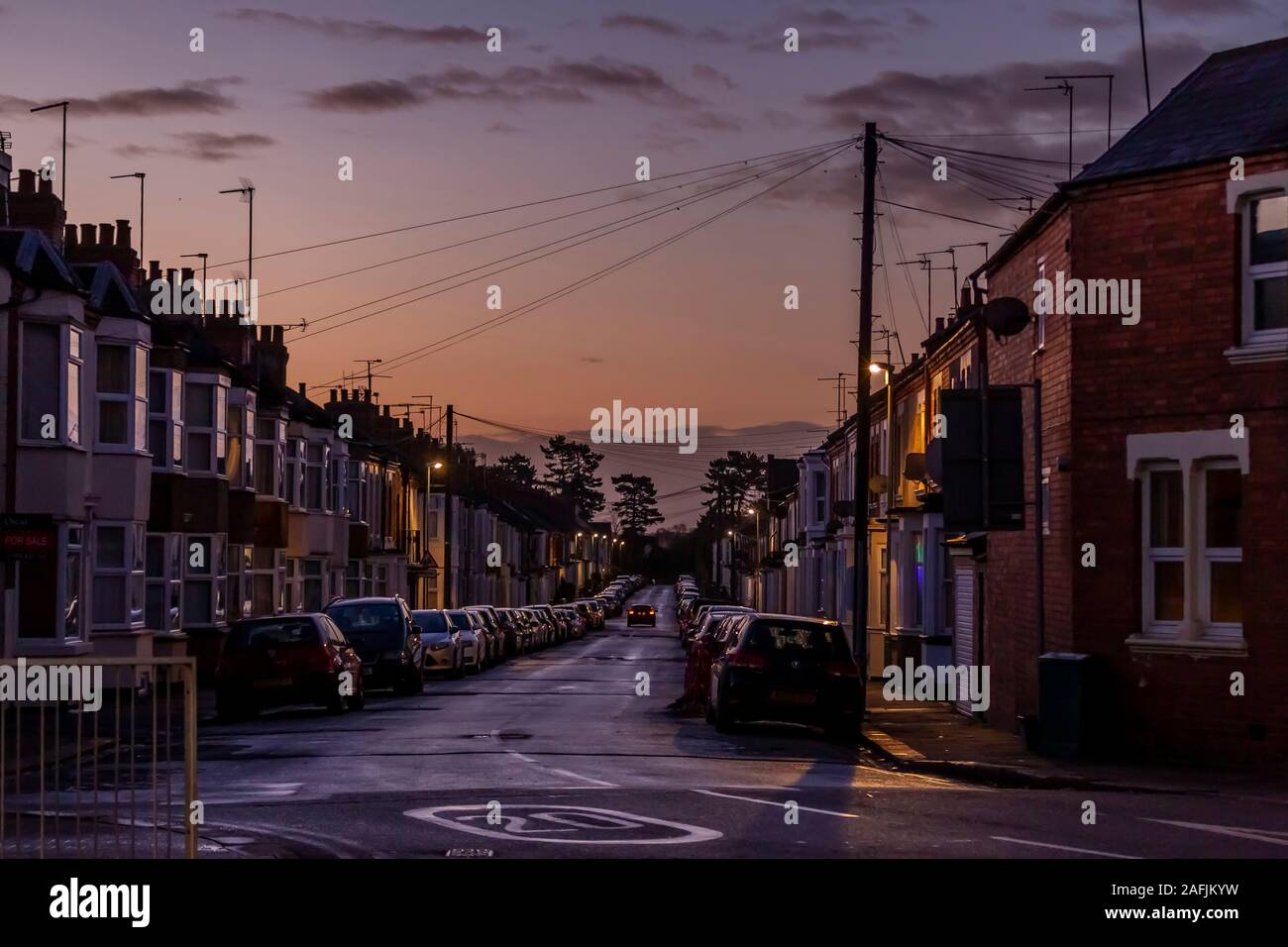 Street scene during the hours of darkness looking down Wycliffe road ...