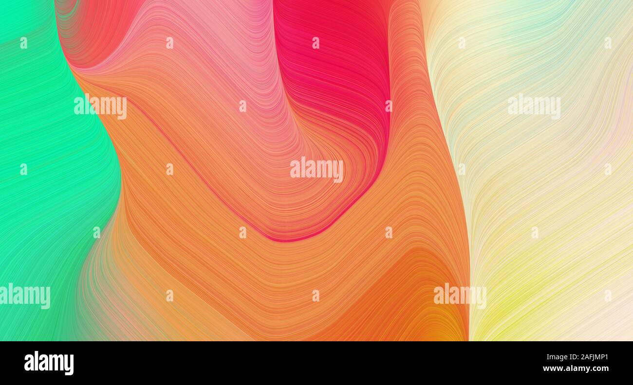 colorful abstract wave background with coral, medium spring green and ...