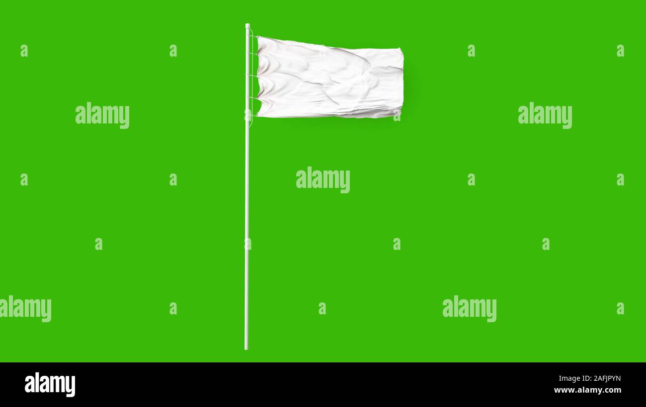 White flag waving and fluttering on wind. Green Screen. 3d illustration ...