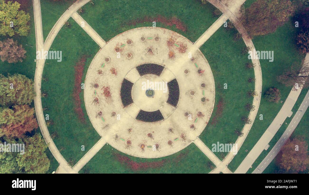 Symmetrical park formation viewed from bird's eye view Stock Photo - Alamy