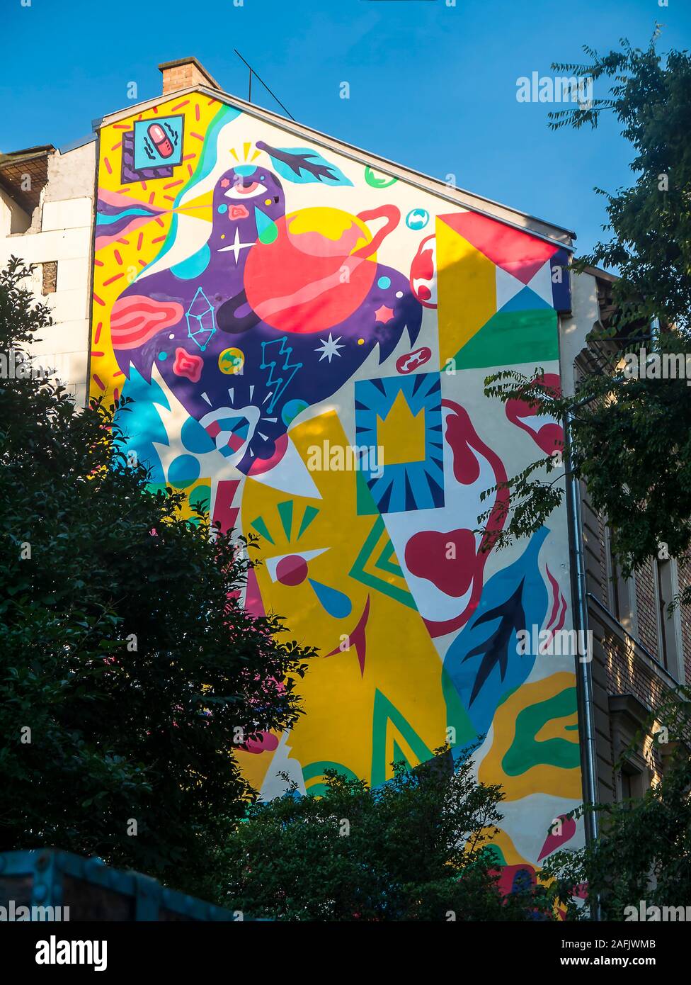 Magnificent wall art in the city of Budapest in Hungary. These huge ...