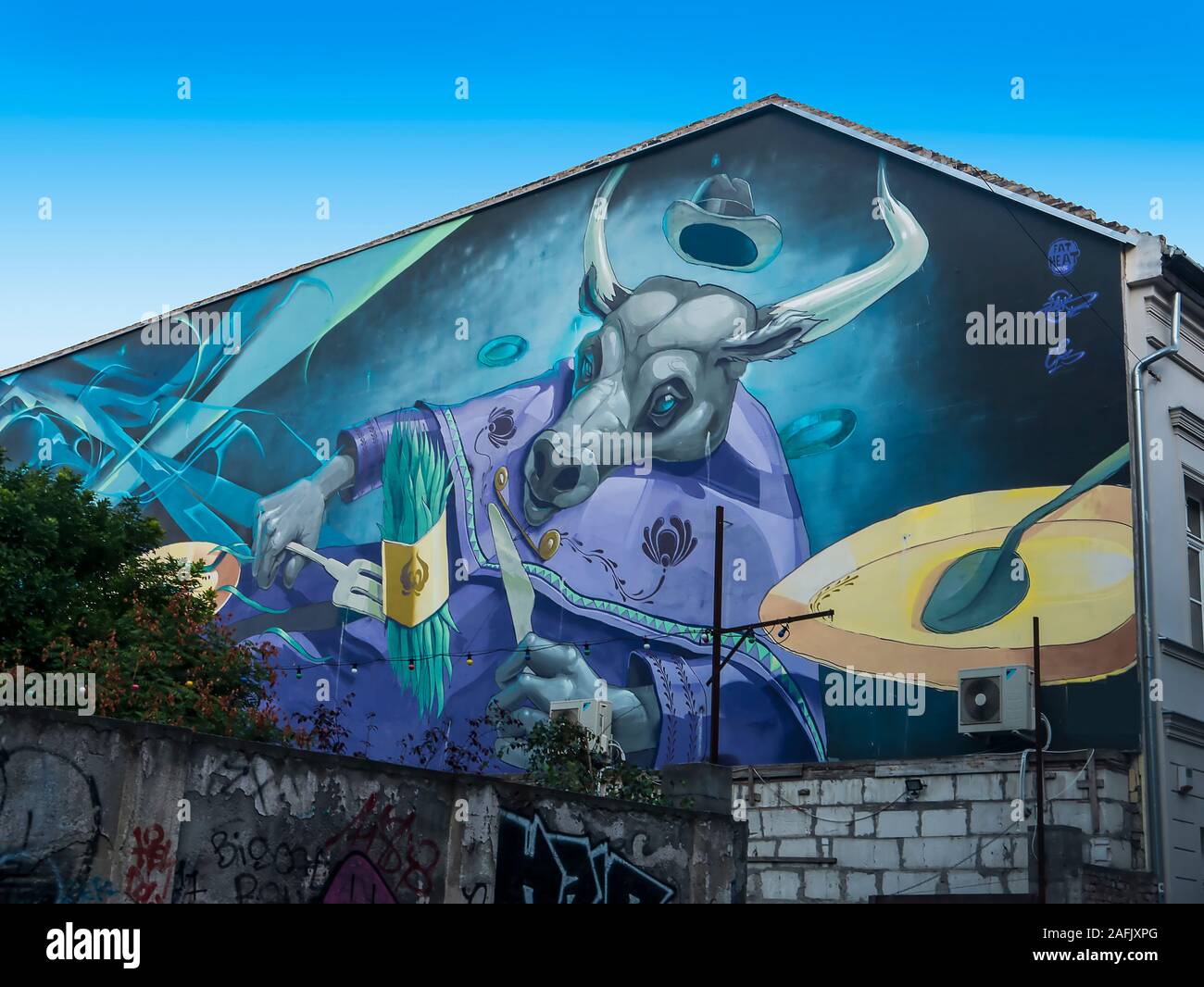 Magnificent wall art in the city of Budapest in Hungary. These huge ...